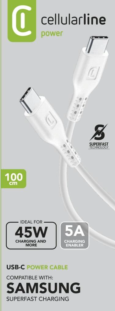 Kabel CELLULARLINE USB-C na USB-C 5A 45W 1m Bijeli